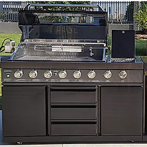 Modular 4 Piece Island Electric and Propane or Natural Gas BBQ Outdoor Black Stainless Steel Grill Kitchen with Double Wine Refrigerator, Sink, Rotisserie, Black Marble Top and FREE Protective Canvas Cover
