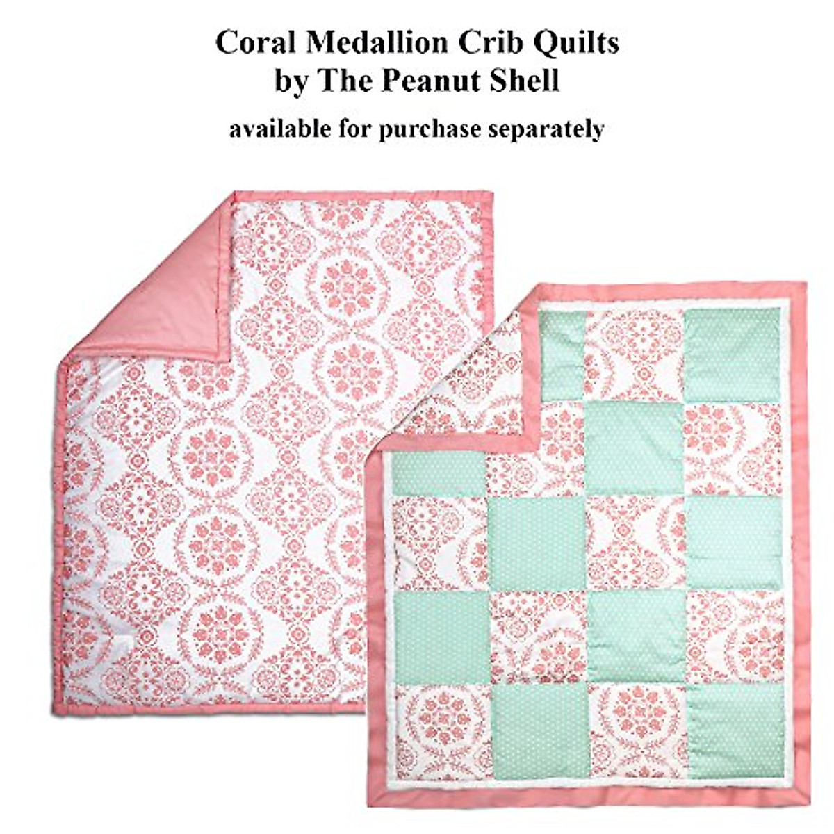Coral Pink Medallion Fitted Crib Sheet - 100% Cotton Floral Damask Baby Girl Nursery and Toddler Bedding
