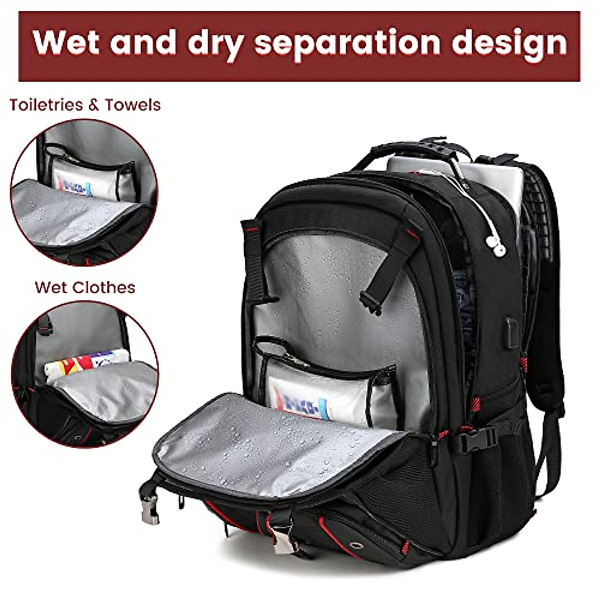 JDITVYHANO Travel Backpack for Men, Extra Large Laptop Backpack for Men with USB Charger Port, College Airline Approved Computer Business Work Backpack Carry on with Lunch Box Fits 18.4 laptop (Red)