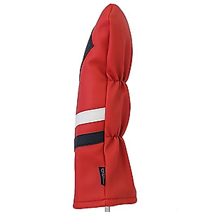Majek Retro Golf Headcover Red with White and Blue Stripe Vintage Leather Style 1 Driver Head Cover Fits 460cc Drivers Classic Look