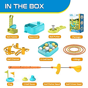 EagleStone Kids Golf Clubs Set, Outdoor Toddler Baby Golfs Set Toy W/ 2 Club Head, 15 Training Golf Balls, 4 Rings, 2 Putting Mat and 1 Holes, Indoor Sports Game for 3 4 5 6 7 8 9 Years Old Boy Girls…