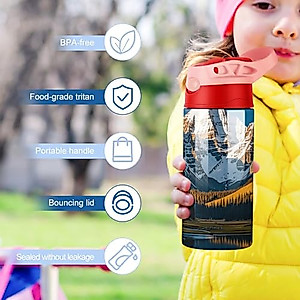 Stainless Steel Water Bottles Rocky Mountain Range Travel Water Cups with Handle And Silicone Straw Drinking Cup with Leak Proof Lid Thermo Travel Mug for Women Men