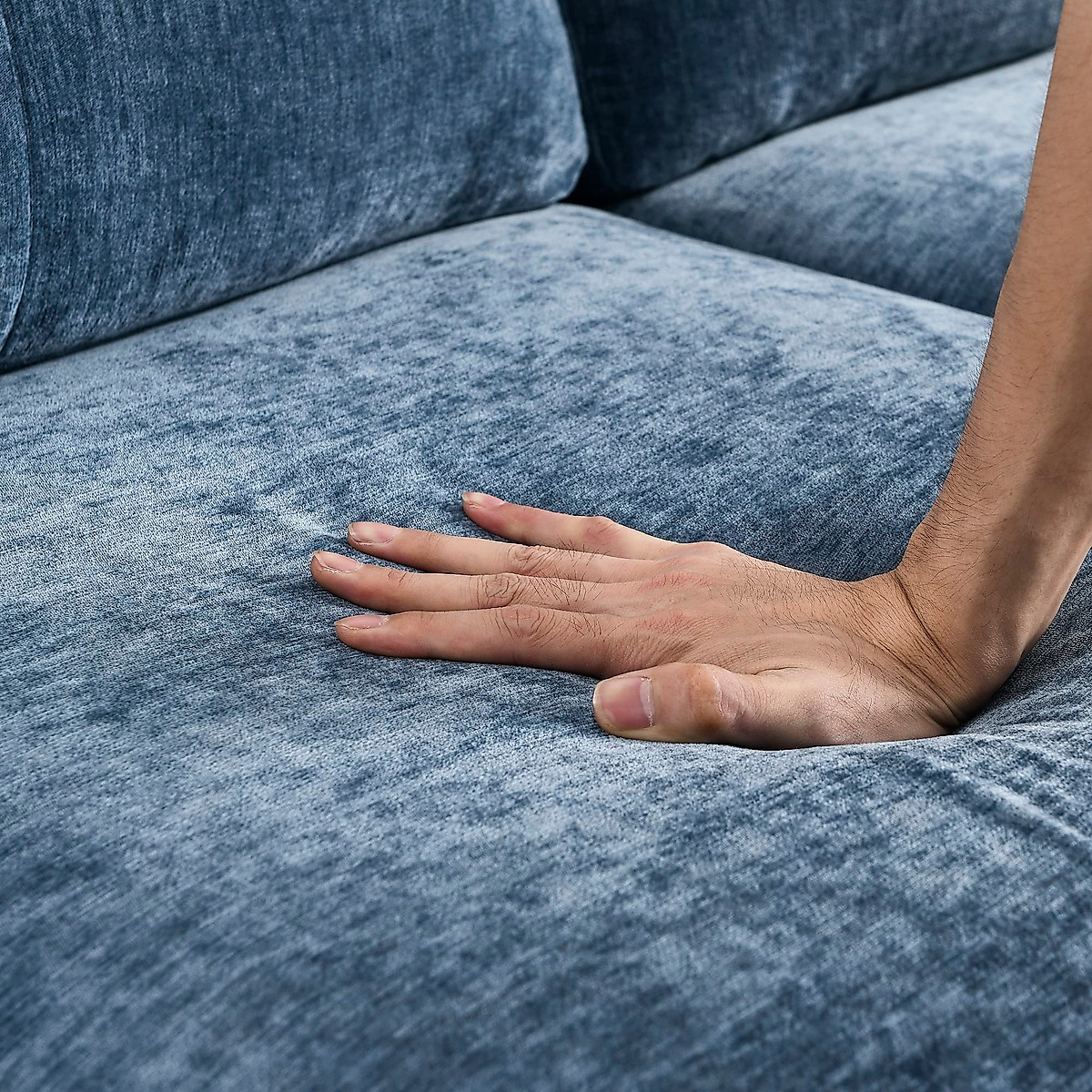 LCH 80” Convertible Sectional Couch, Practical 3 Seats L-Shape Sofa with Removable Cushions and Pocket, Rubber Wood Legs, Suitable for Apartment,Living Room and Office,Navy Chenille