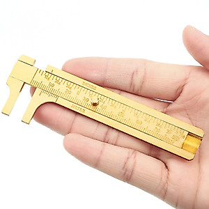 Konohan 2 Pcs Brass Vernier Caliper Pocket Caliper Handy Caliper Measuring Mini Tool Double Scale Sliding Gauge Metal Pocket Ruler for Bead Wire Jewels Rings Measurement (Stylish Style)