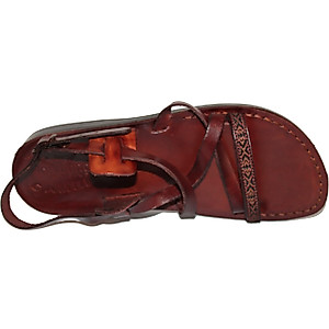 Holy Land Market Men/Women Biblical Jesus Leather/Embroidered Sandals/Slides From Jerusalem (Moses Style)