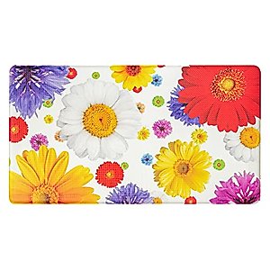 BAMBIKI Artistic Anti Fatigue Kitchen Mat for Floor - Colorful and Fun Mats - Comfort and Relaxing Memory Foam Rug - Stylish Mat - Waterproof - Easy Wipe Clean - Flowers Art - 31.5”x17.5”x12mm
