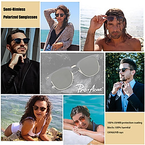 Pro Acme Classic Semi Rimless Polarized Sunglasses with Metal Rivets (Black/Gold Rimmed)