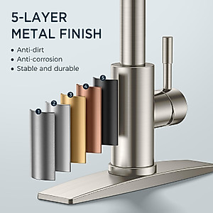 FORIOUS Kitchen Faucets, Brushed Nickel Kitchen Faucet with Pull Down Sprayer, Kitchen Sink Faucet Stainless Steel, High Arc Gooseneck Classic Faucet for Kitchen Sink, Bar, Farmhouse, Laundry