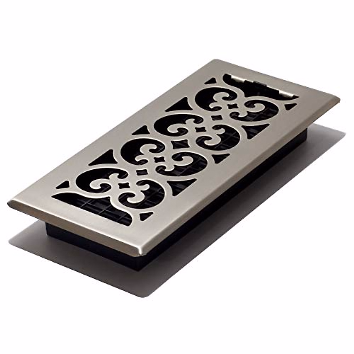 Decor Grates SPH410-NKL Scroll Floor Register, 4x10, Brushed Nickel Finish