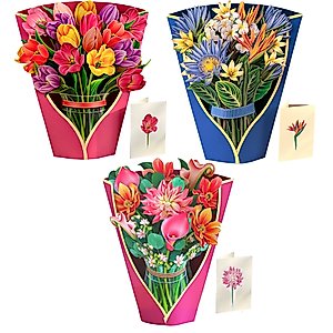 Freshcut Paper Pop Up Cards, Paper Flower Bouquet 3D Popup Greeting Cards with Note Card & Envelope, Birthday Card, Anniversary Card, Get Well Gifts for Women, 12" Everyday Appreciation 3pk