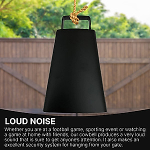 Cow bell with Handle 7 inches and 11” Cowbell Beater Stick - Made of Steel - Antique Cow bells Noise Makers for Football Games, Sporting Events, Celebrating and More (Matte Black)