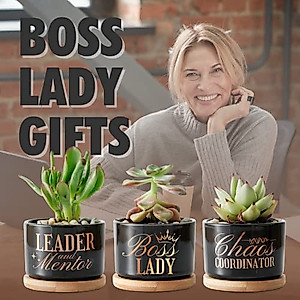 InnoBeta 3pcs Mini 3.3" Plant Pots with Bamboo Tray, Best Boss Gifts, Stylish and Functional