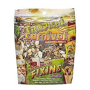 F.M. Brown's Tropical Carnival, Farm Fresh Fixins Treats for Rabbits, Guinea Pigs, Hamsters, Rats, Mice, and Other Small Animals, Healthy Mix of Fruits, Veggies, Seeds, and Hay, 10 oz