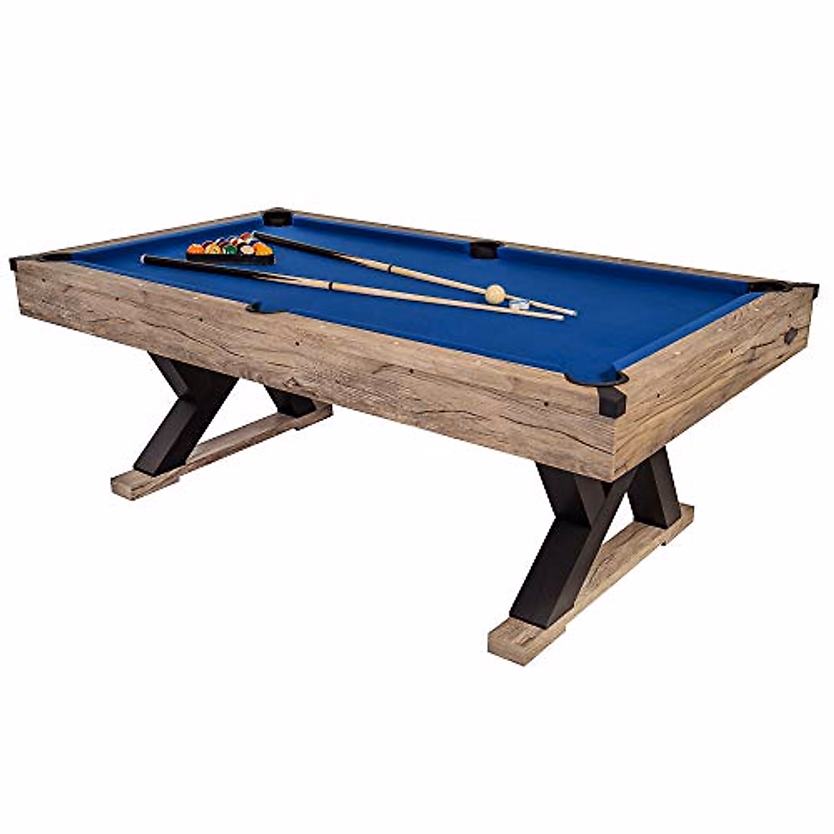 American Legend Kirkwood 84” Billiard Table with Rustic Blond Finish, K-Shaped Legs and Royal Blue Cloth