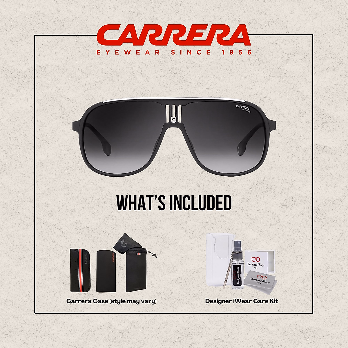 Carrera CA1007/s 0003/9O 62MM Matte Black/Dark Grey Gradient 62MM Rectangular Sunglasses for Men + BUNDLE with Designer iWear Eyewear Kit
