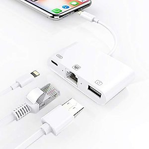 Ddida 3 in 1 Gigabit Ethernet Adapter with USB 3.0 OTG for Fast File Transfer, Compatible with iOS Devices
