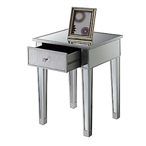 Convenience Concepts Gold Coast Mirrored End Table with Drawer, Silver / Silver Faux Croc