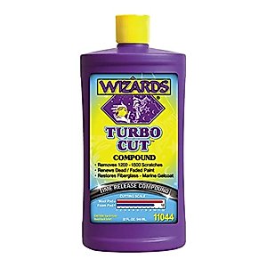 Wizards Turbo Cut Compound - Removes 1200 to 1500 Scratches - Renews, Restores and Fast Cuts Dead and Faded Paints, Gelcoat and Fiberglass - High Gloss Finish - Water Based Car Scratch Remover - 32 oz
