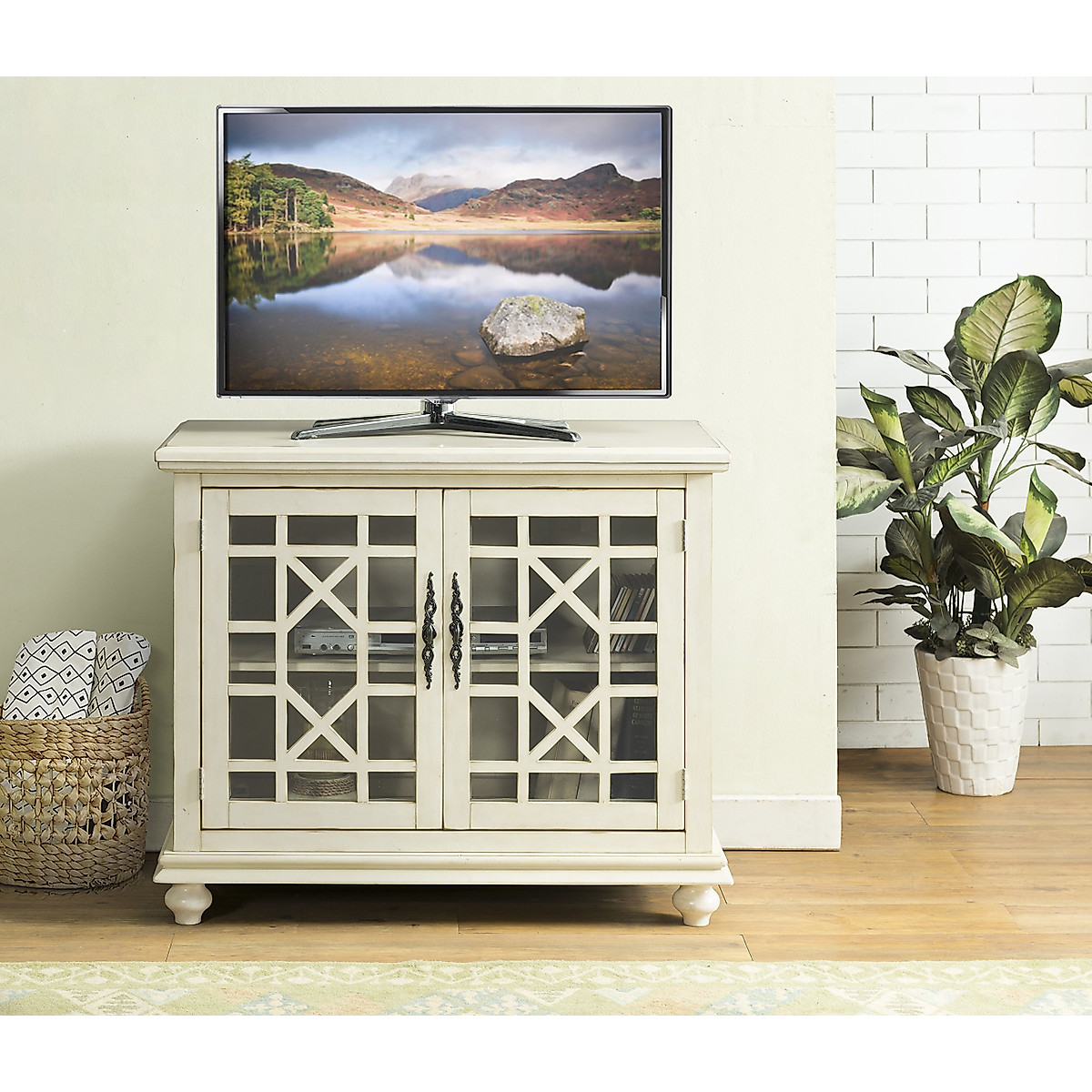 Martin Svensson Home Elegant TV Stand, 38 in x 32 in (W x H), Antique Cream White