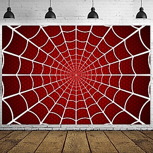 Spider Web Happy Birthday Banner Backdrop Super Hero Theme Decor Decorations for Boys Girls 1st Birthday Party Supplies Baby Shower Photo Booth Props Background Photography