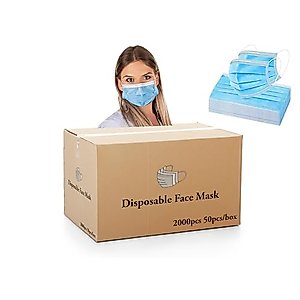 Perynt [Pack of 2000] Blue Disposable Face Masks Protective 3-Ply Breathable Comfortable Nose/Mouth Coverings for Home & Office Elastic Ear Loop 3-Layer Safety Shield for Adults/Kids. Bulk Face Mask.