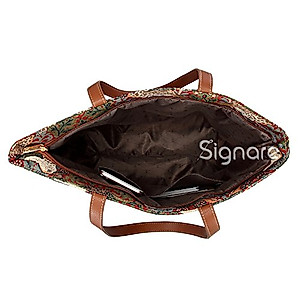 Signare Tapestry Shoulder Bag Tote Bag for Women with Red Flower and Bird William Morris Strawberry Thief Design (SHOU-STRD)