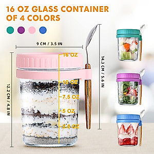 Overnight Oats Containers with Lids and Spoon, 4 Pack Mason Jars for Overnight Oats, 16 Oz Overnight Oats Jars Glass Oatmeal Container to Go for Chia Pudding Yogurt Salad Cereal Meal Prep Jars (Blue