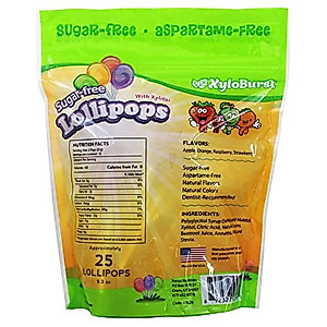 Xyloburst Sugar-Free Xylitol Candy Lollipops Suckers Made With Natural Flavors and Natural Colors, Good For Your Teeth, Dentist Recommended - Made in the USA (25 Count)