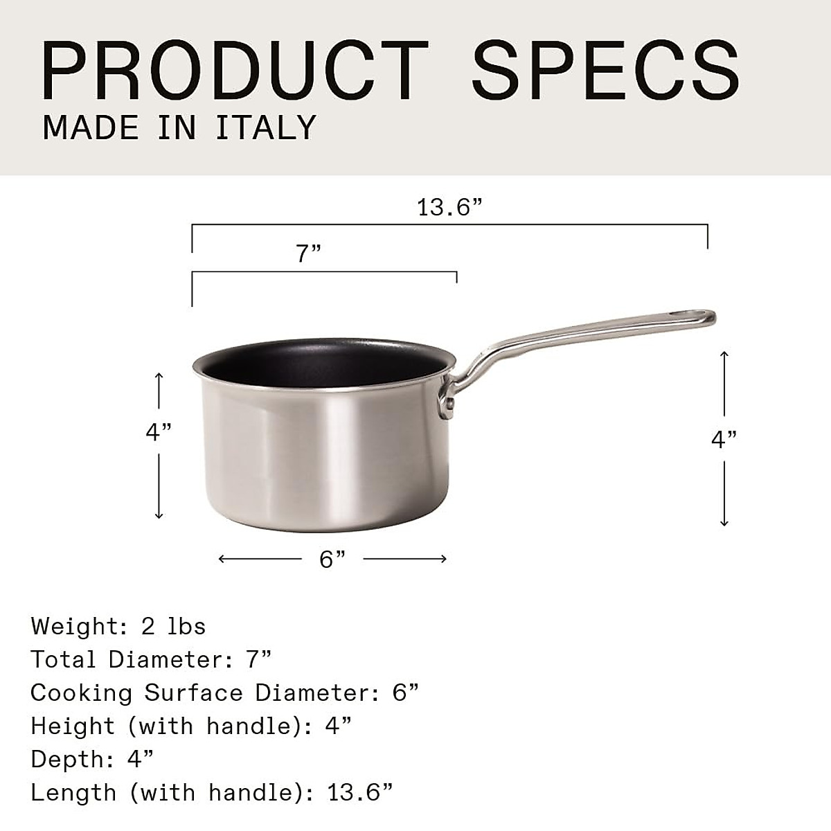 Made In Cookware - 2 Quart Non Stick Sauce Pan With Lid - Graphite - 5 Ply Stainless Clad Nonstick Saucepan - Professional Cookware - Crafted in Italy - Induction Compatible