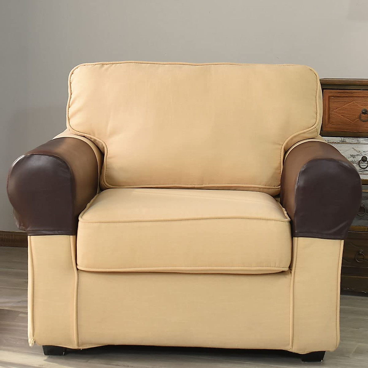 vctops Waterproof Faux Pu Leather Armrest Covers Vintage Stretch Arm Covers for Chairs Couch Sofa Armchair Slipcovers for Recliner Sofa 2pcs, Dark Coffee