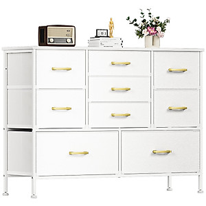 YILQQPER Dresser for Bedroom with 9 Drawers, Dresser TV Stand for 50" TV, Wide Bedroom Dresser Storage Organizers, Fabric Chest of Drawers, Dresser for Living Room, Closet, White