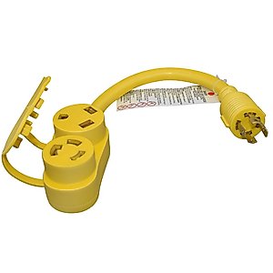 JORINDO 0.3M/1FT NEMA L14-30P to TT-30+L5-30R RV Generator Adapter Cord,NEMA L14-30P Male to TT-30 Female，L14-30P 4-Prong to L5-30R 3 Holes Power Plug Power Conversion line，30amp to 30amp