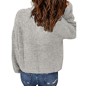 MEROKEETY Women's 2024 Long Sleeve Chunky Knit Sweaters 1/4 Zip Polo V Neck Casual Pullover Tops,Grey,S