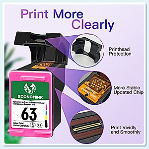Economink Remanufactured Ink Cartridge Replacement for HP Ink 63 Compatible with OfficeJet 3830 5255 5258 4650 4652 4655 Envy 4520 4512 4513 4516 DeskJet 1112 2130 3630 3632 3634 2130 2132 Printer