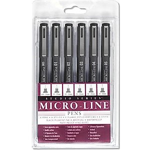 Peter Pauper Press Studio Series Micro-Line Pigment Ink Pen Set (Set of 6)