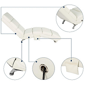 YOLENY Massage Chaise Lounge,Electric Recliner Heated Chair,Ergonomic Indoor Chair, Modern Long Lounger for Office or Living Room,PU&White…