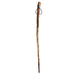 SE 60-Inch Natural Wood Walking Stick with Root Head & Steel Tip - Hand-Carved Floral Design, Huangtang Wood, Grooved Grip - WS631-60RH