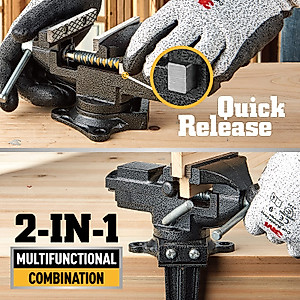 Dual-Purpose Combined Universal Vise 360° Swivel Base Work, Bench Vise or Table Vise Clamp-On with Quick Adjustment, 3.3" Movable Home Vice for Woodworking
