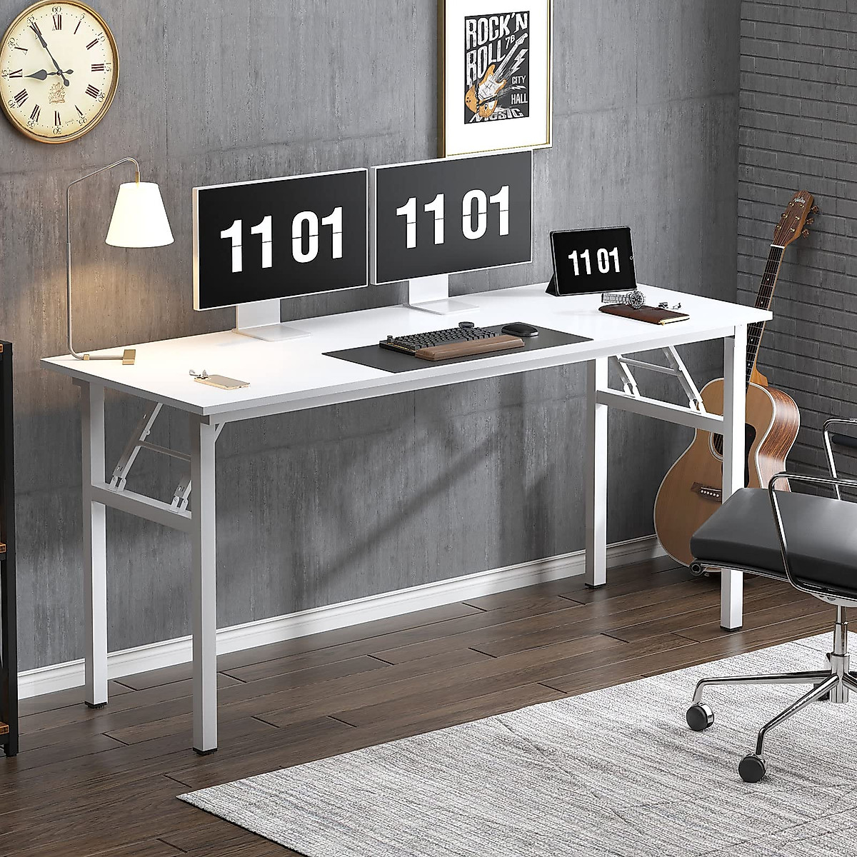 Need Computer Desk Office Desk 62 inches Folding Table with BIFMA Certification Computer Table Workstation, White AC5DW-157