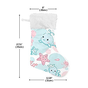 Kigai Christmas Stockings Cute Sea Life Large Candy Stockings Stuffers Kids Cute Xmas Sock Decorations 1PC for Home Holiday Party 12" x18"