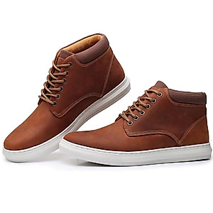 Arkbird Casual Sneaker Shoes, Lace-up Leather Chukka Boots for Men, Tan 9.5