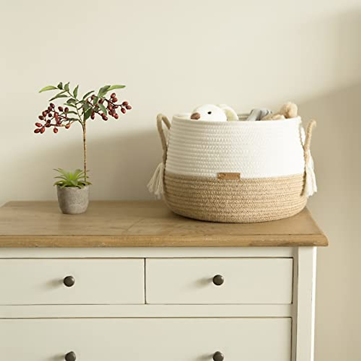 R RUNKA Large Basket for Toys - Boho Baskets for Living Room,Bedroom,Nursery- Pack of 2-15.7"x 11.8" & 11.8"x9.8"