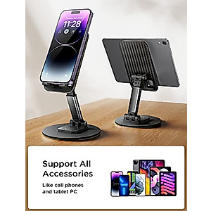 LISEN Rotatable Cell Phone Stand Height Adjustable iPhone Holder for Desk Portable Cellphone Stand Compatible with All Mobile Phone iPhone 15 14 Pro Max Desk Accessories (20X Stable Space Black)