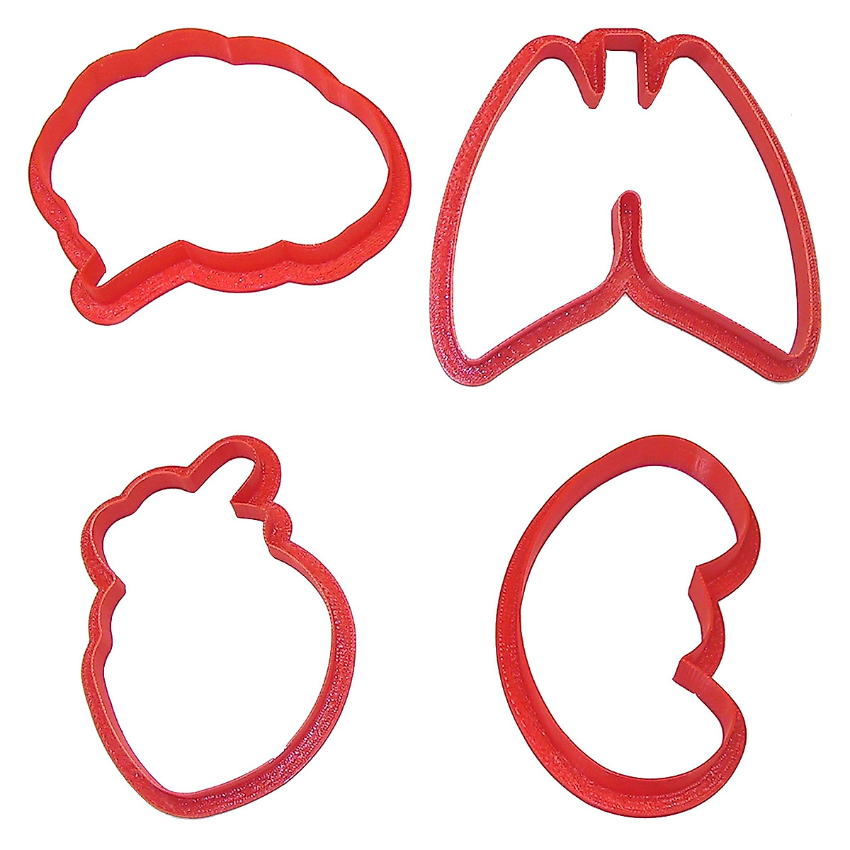 Anatomical Body Parts Cookie Cutter 4 Pc Set – Kidney, Heart, Lungs, Brain Plastic Cookie Cutters, Made in USA