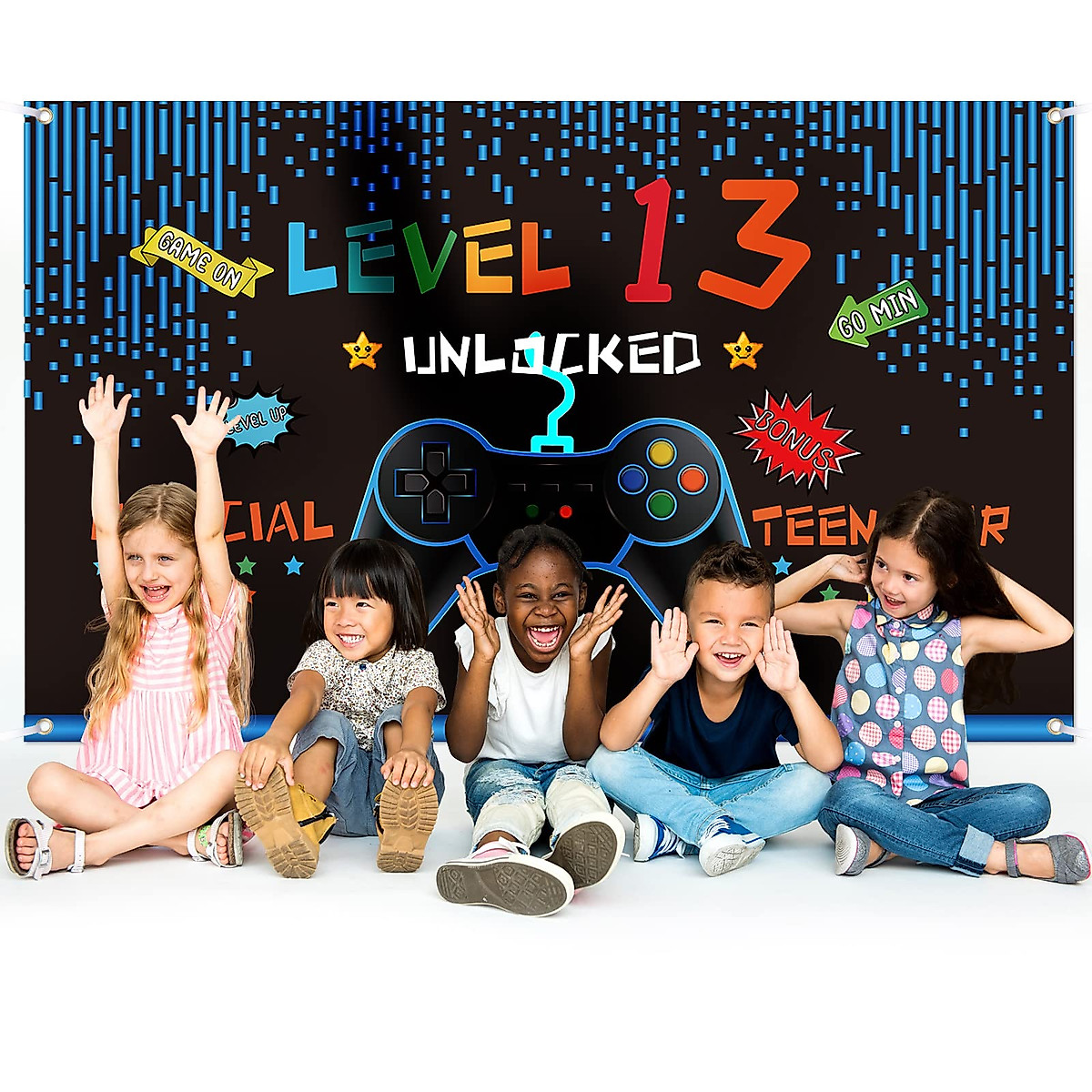 Video Game Birthday Decorations 8 9 10 11 12 13 14th Birthday Decorations for Boys Gaming Theme Photo Props Backdrop Banner Teenager Birthday Decoration (Level 13)