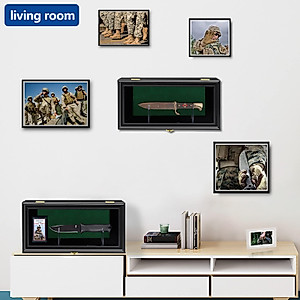 COMSREV Knife Display Case collect Pocket Knife Display Stand Military Folding Single Knife Shadow Box Wall Mount Cabinet with UV Protection Acrylic Lockable