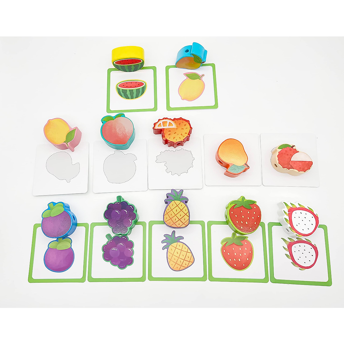 JAQI Montessori Educational Wooden Threading Stringing Toys Dinosaurs Traffic Space Insects Animals Fruits Lacing Beads Preschool Learning Toys for Toddler for Boys Girls (Fruits)