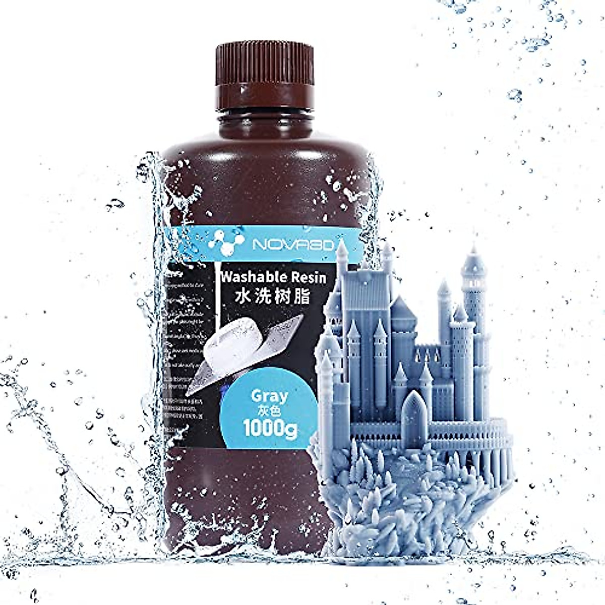 NOVA3D 3D Printer Resin Water Washable Lower Odor LCD UV-Curing Resin 405nm for 3D Printing, Grey 500g