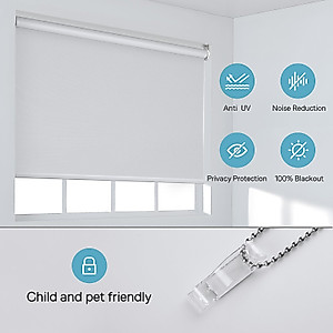 SUNFREE Blackout Roller Shades for Windows,58" W x 72" H, White,Pull Down Shades for Windows with Chain Cord, Roller Blinds for Living Room, UV Protection Room Darkening Shades Door Blinds