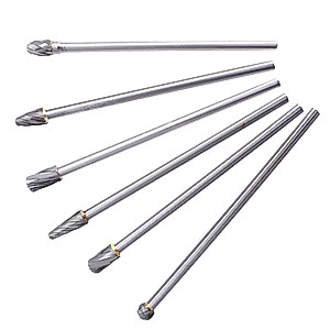 marddpair 6Pcs 6MM(1/4 Inch) Shank 10MM Head 150MM Length Carbide Alloy Rotary Burr Set Fit Rotary Tool for Woodworking, Drilling, Metal Craving, Engraving, Polishing
